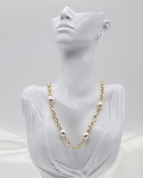 16 inch - Gold Matted Chain Necklace With Pearl Stations – TGI Jewelry